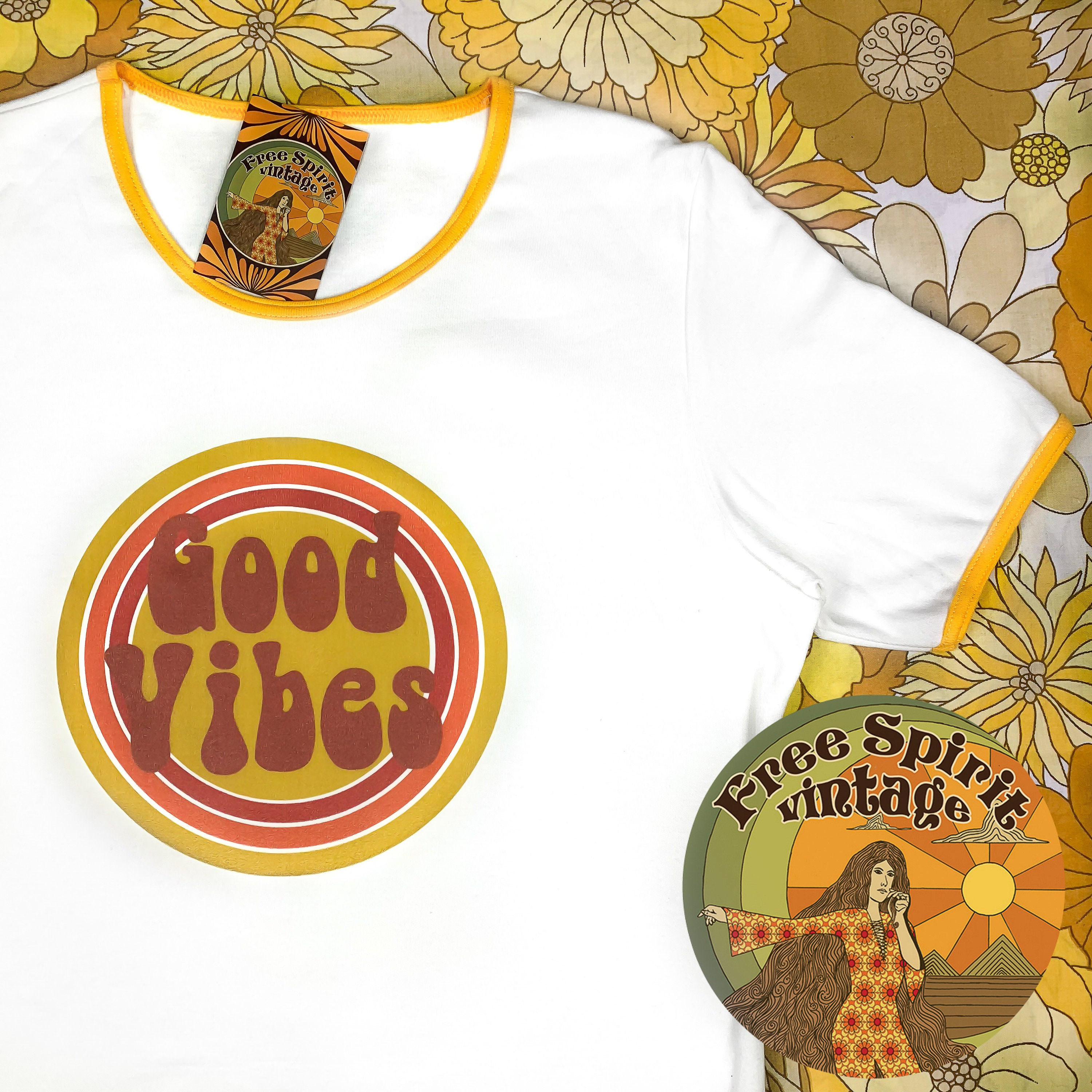 Good Vibes Yellow Ringer T-shirt 70s60s Retro/vintage | Etsy