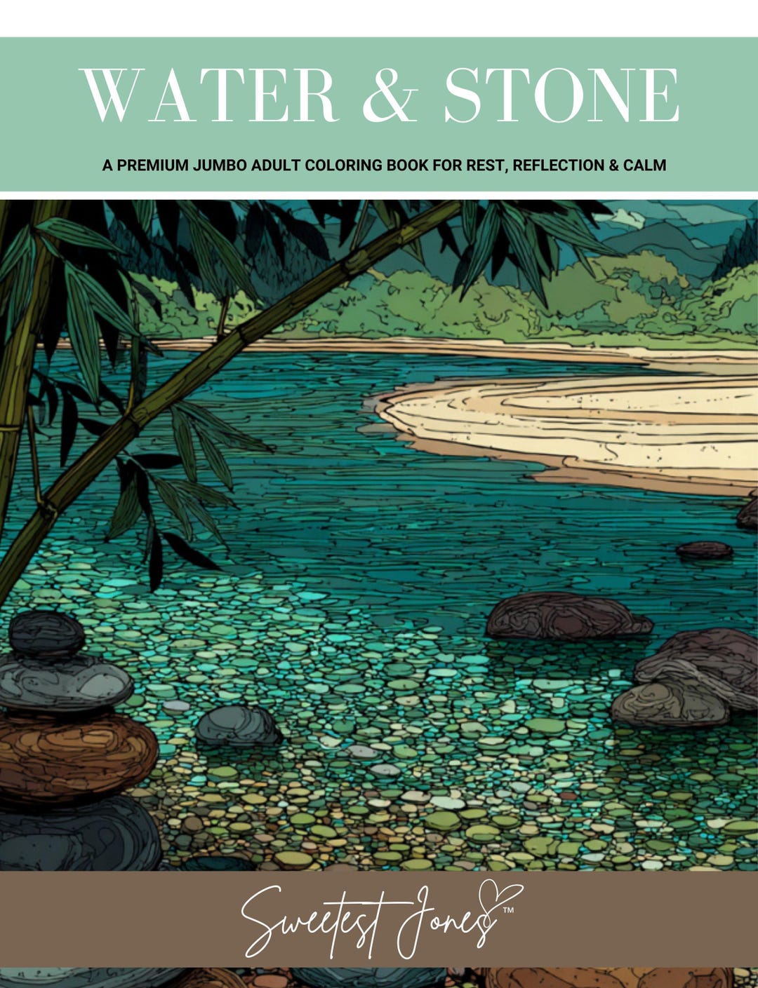Water and Stone Adult Coloring Book for Stress Relief Jumbo Nature ...