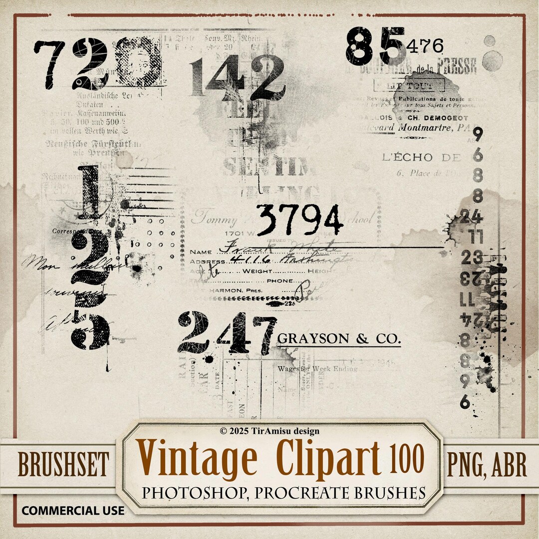 Numbers Digital Clipart & Brush Pack | PNG, Brushset, ABR | Stamps Pack ...