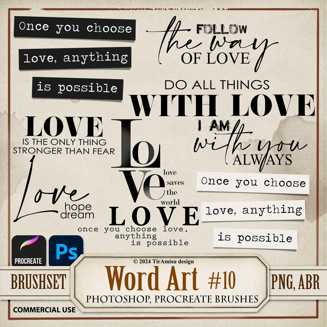 Romantic Word Art Digital PNG Clipart| Photoshop Brush ABR| Procreate ...