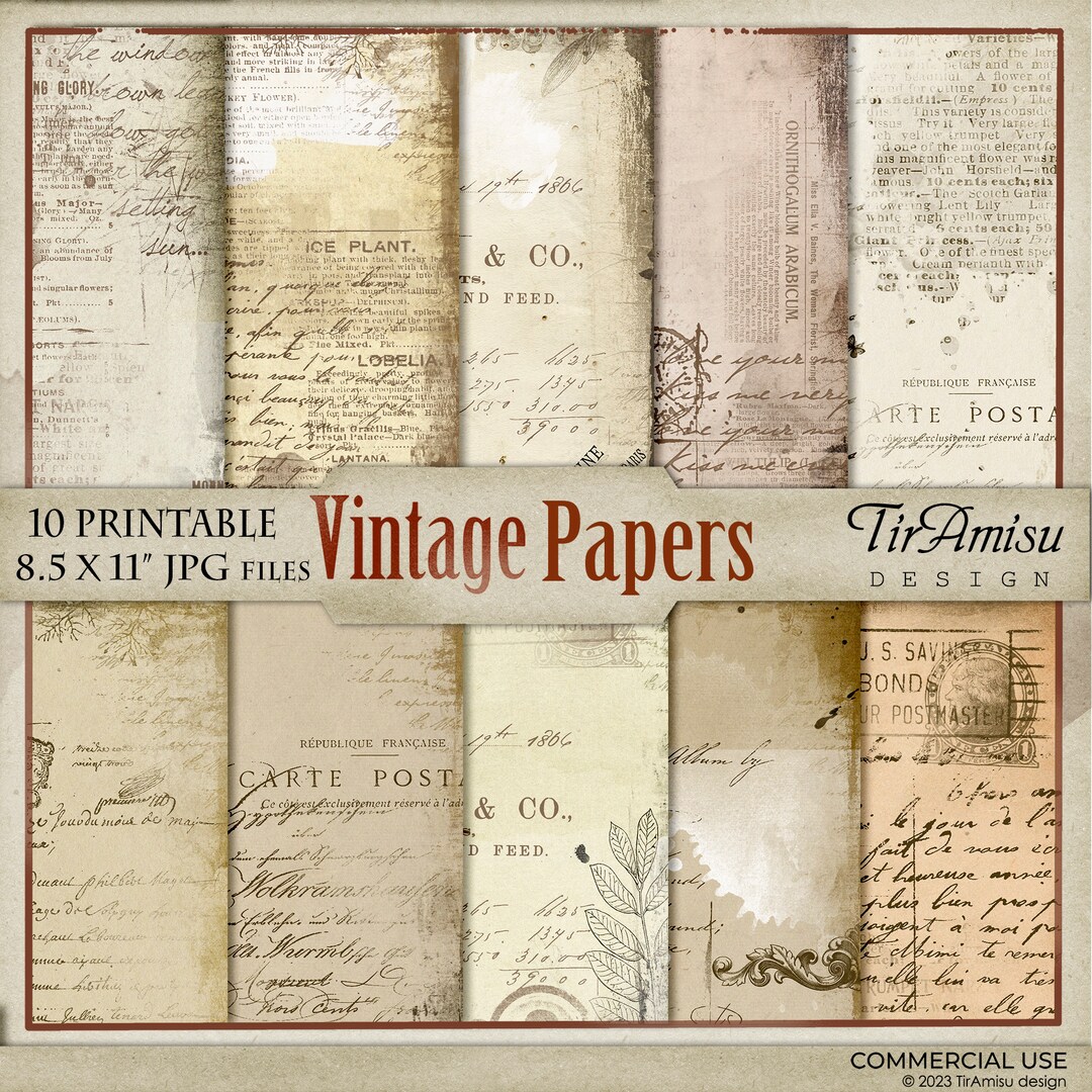 Printable Vintage Writting Junk Journal Digital Papers, US Letter Size ...