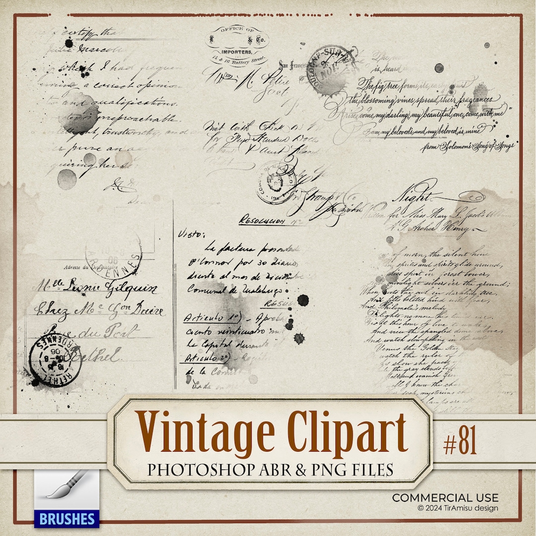Vintage Handwritten Letter Digital Clipart PNG, Photoshop Brush ABR ...