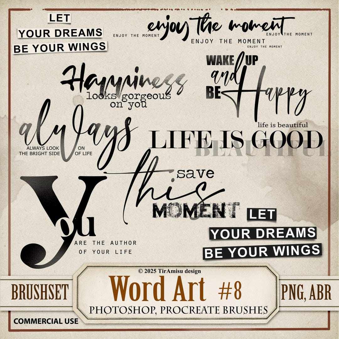 Inspirational Word Art Digital Clipart & Brush Pack| PNG, Stamp ...