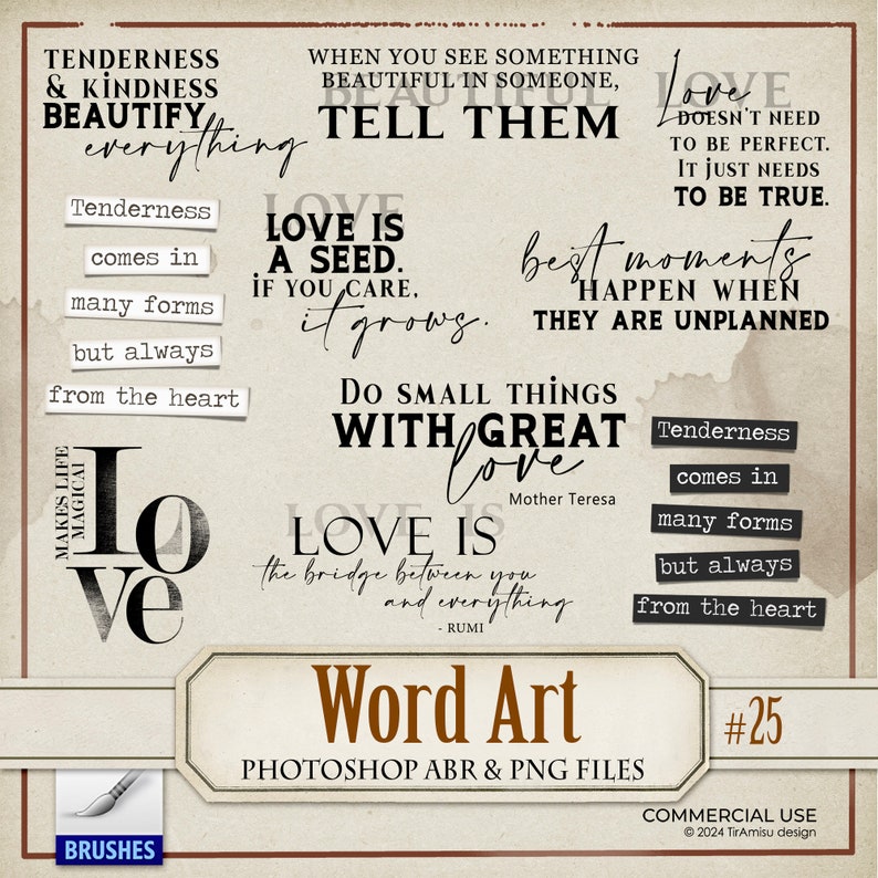 Love Word Art Digital PNG Clipart, Photoshop Brush ABR, Romantic Words ...
