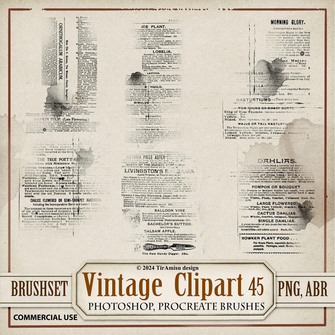 Vintage Newspaper Digital Clipart PNG| Stamp & Brush Pack for Procreate ...