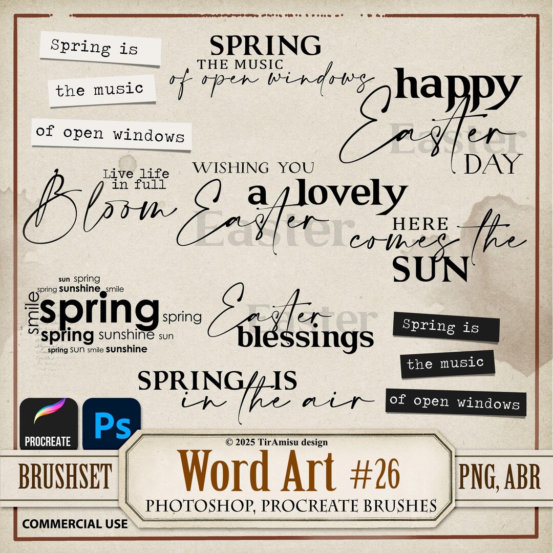 Easter Word Art Digital PNG Clipart| Procreate Stamp Brushset ...