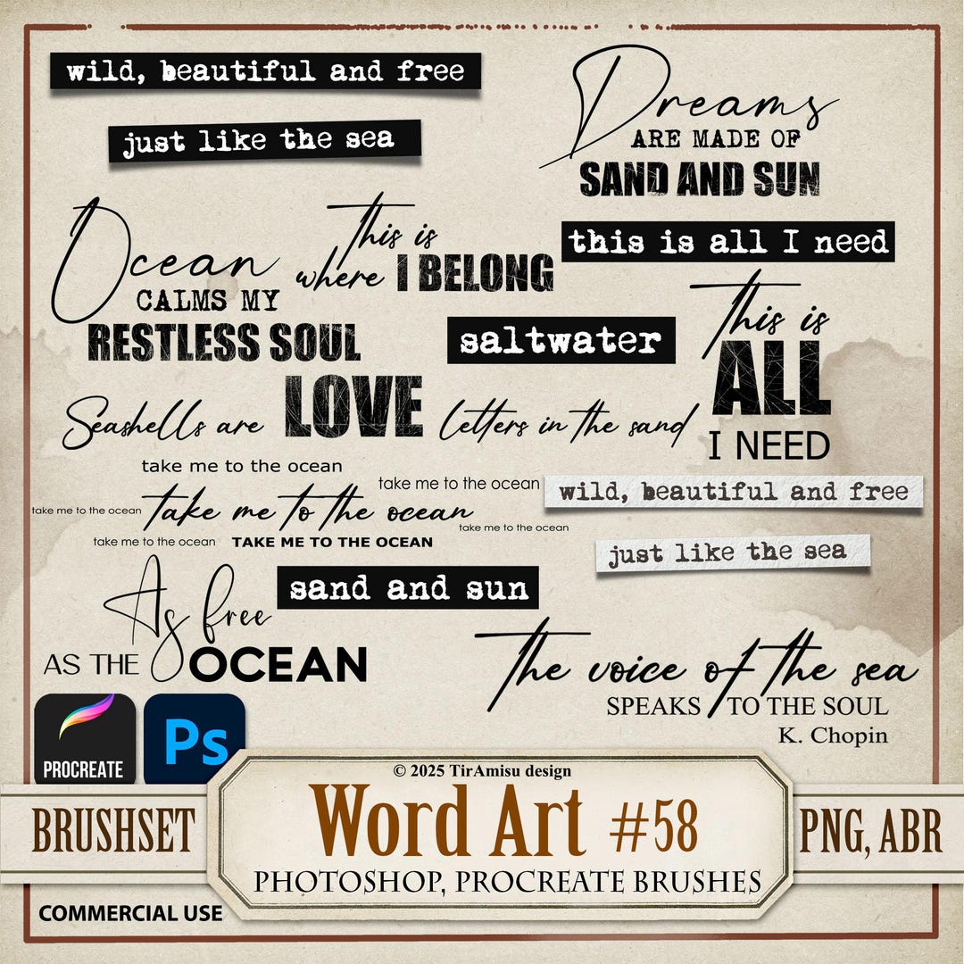 Sea Inspiration Words Digital PNG Clipart| Photoshop Brush ABR ...