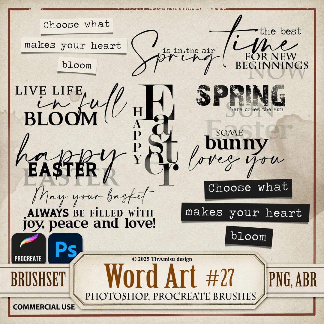 Easter Word Art Digital PNG Clipart| Spring Procreate Stamp Brushset ...