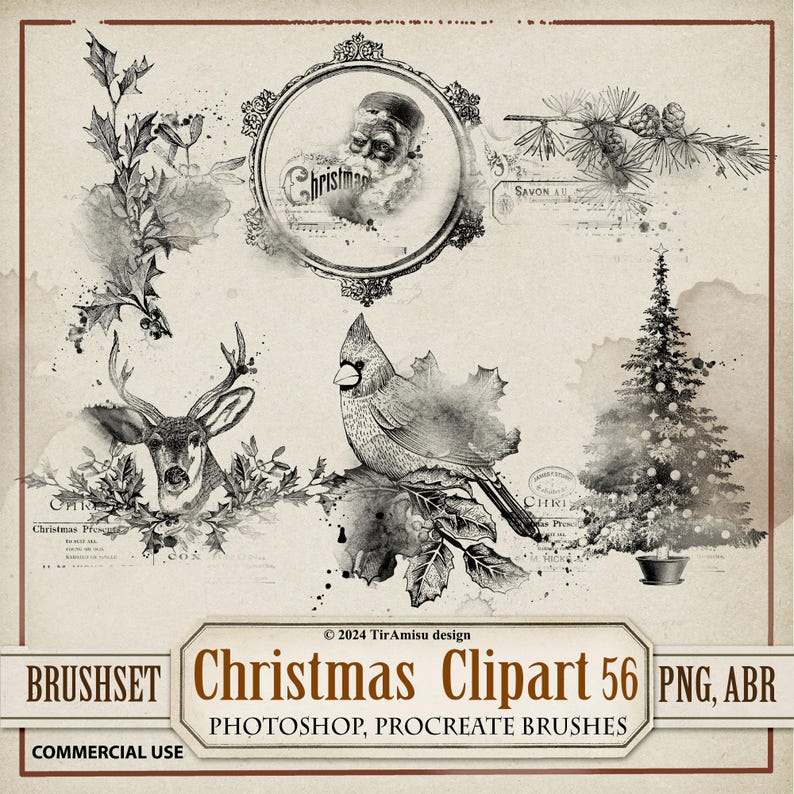 Christmas Digital Clipart & Brush Pack | PNG, Procreate Stamp Brushset ...