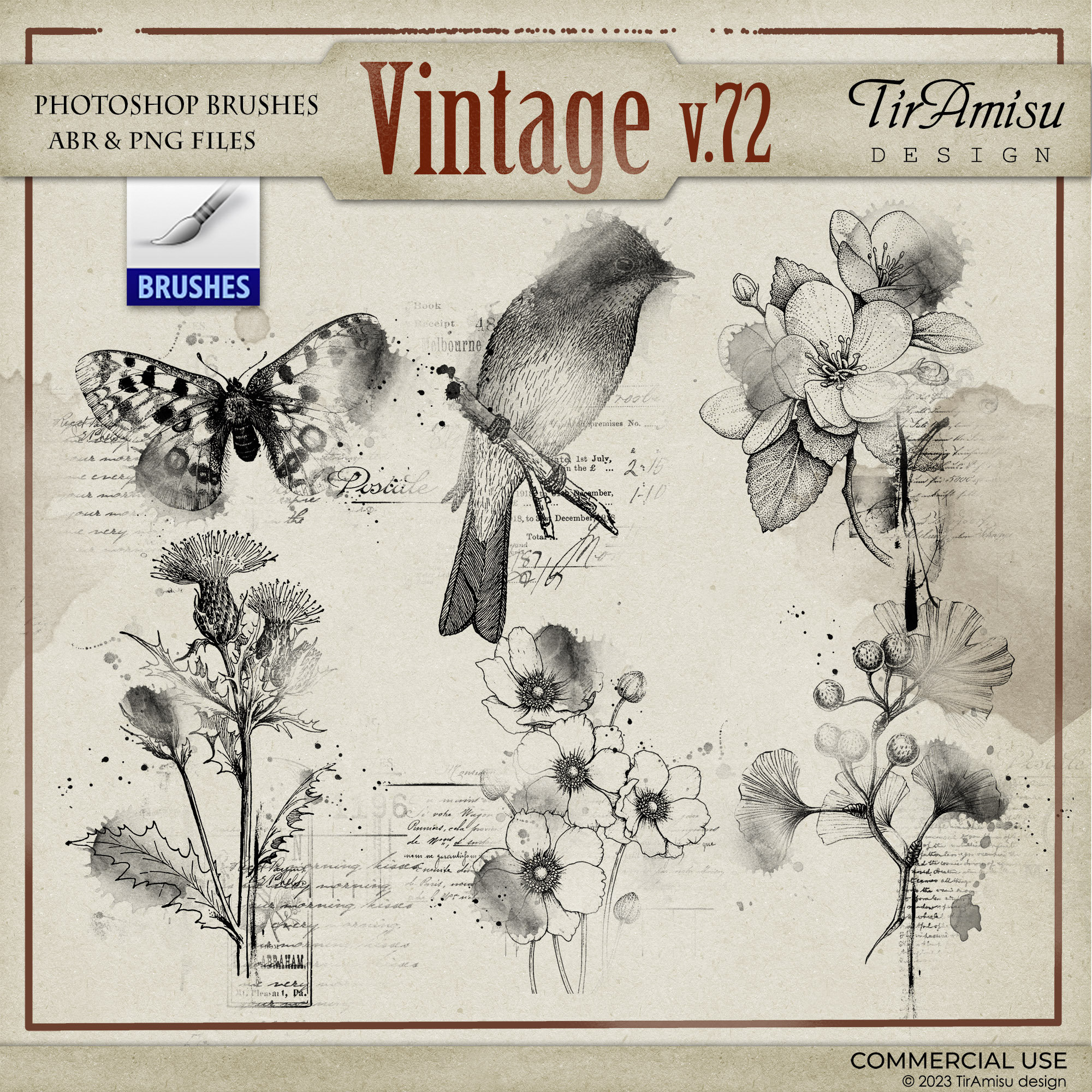 Vintage Botanical Digital Stamp PNG Photoshop Brush ABR - Etsy