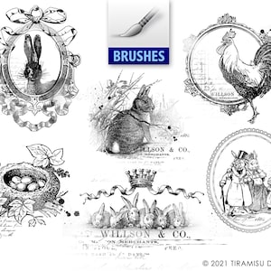Vintage Easter Photoshop Brushes, Vintage Easter Rabbit Digital Clipart ...