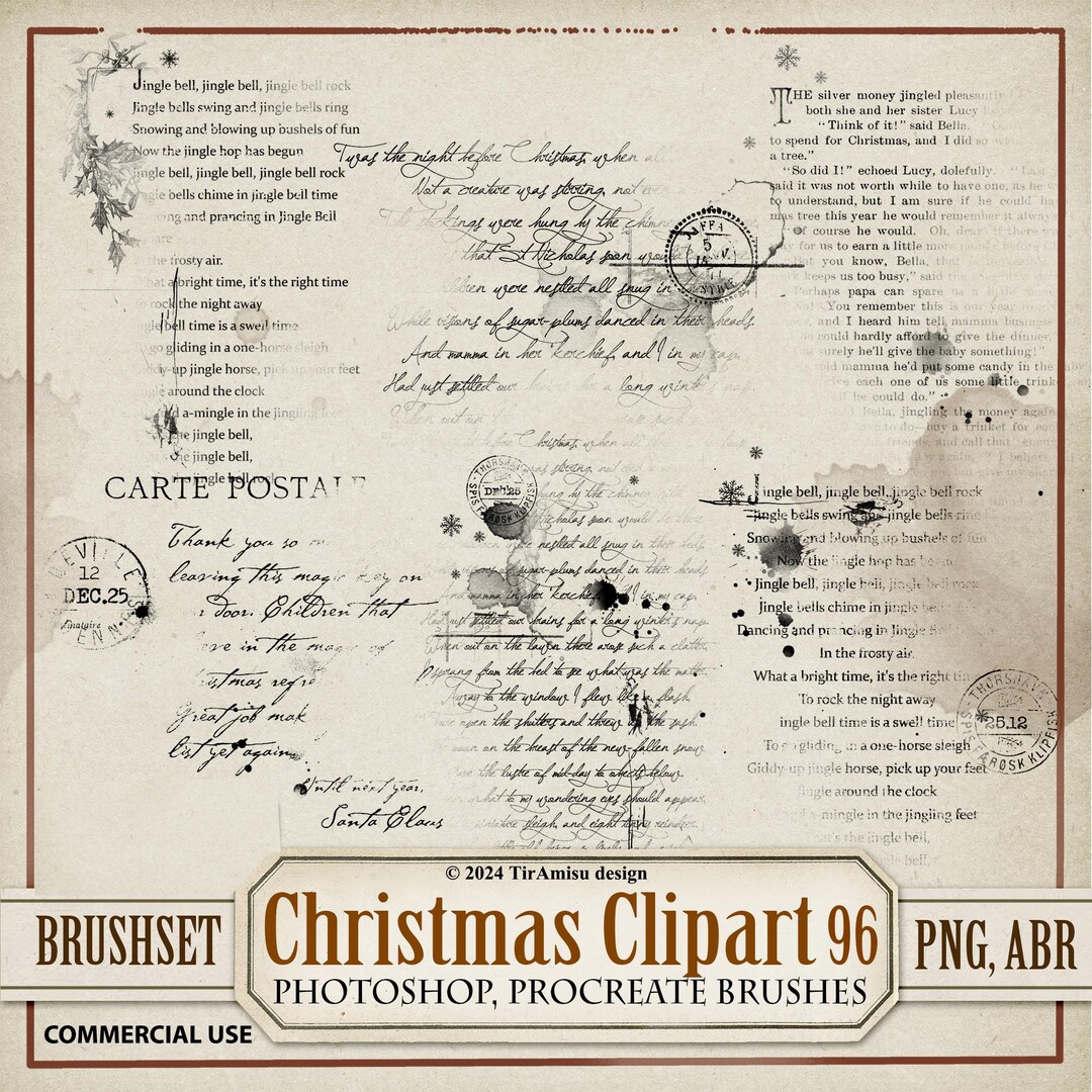 Christmas Handwritting Digital Clipart & Brush Pack| PNG, Stamp ...