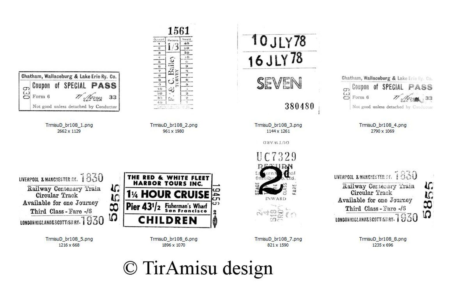Vintage Tickets, Labels Digital Clipart & Brush Pack| PNG, Procreate ...