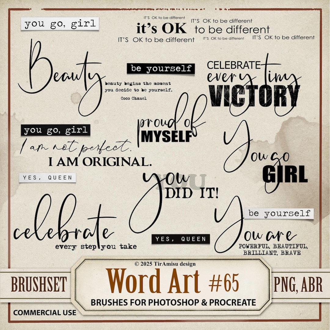 Inspirational Word Art Digital Clipart & Brush Pack| PNG, Stamp ...