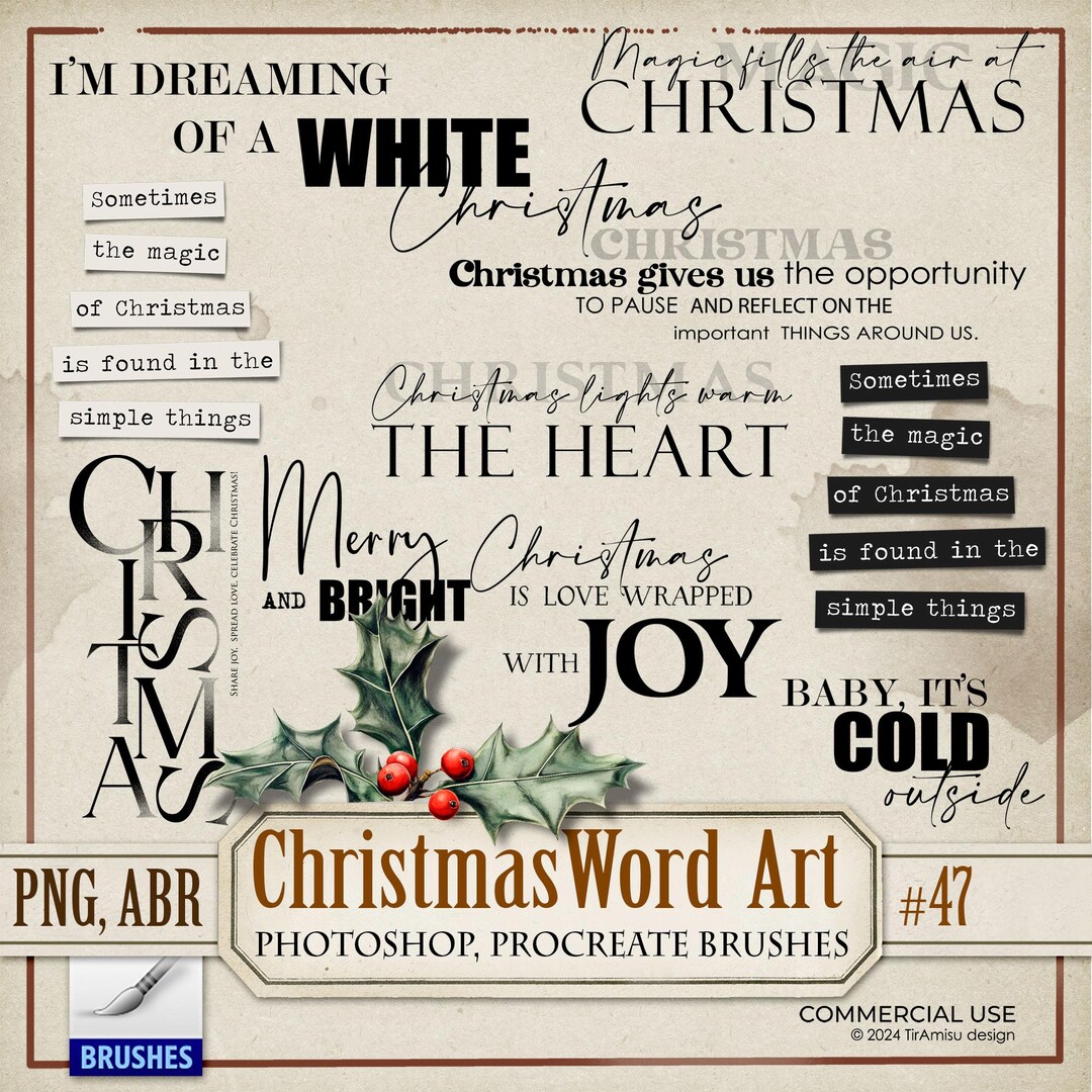 Christmas Inspirational Word Art Digital PNG Clipart Procreate Brushset ...