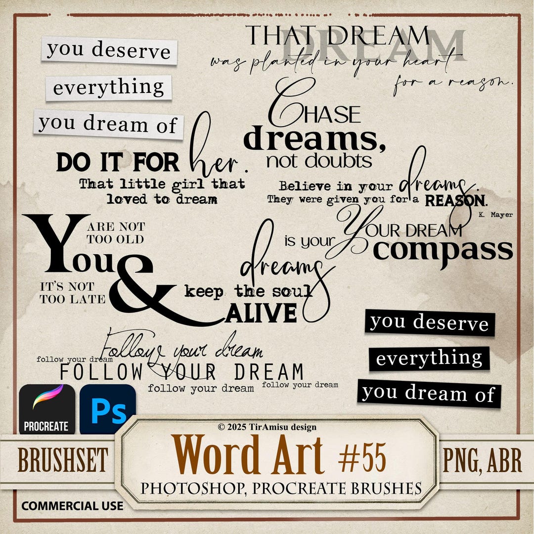 Inspirational Word Art Digital PNG Clipart| Procreate Stamp Brushset ...