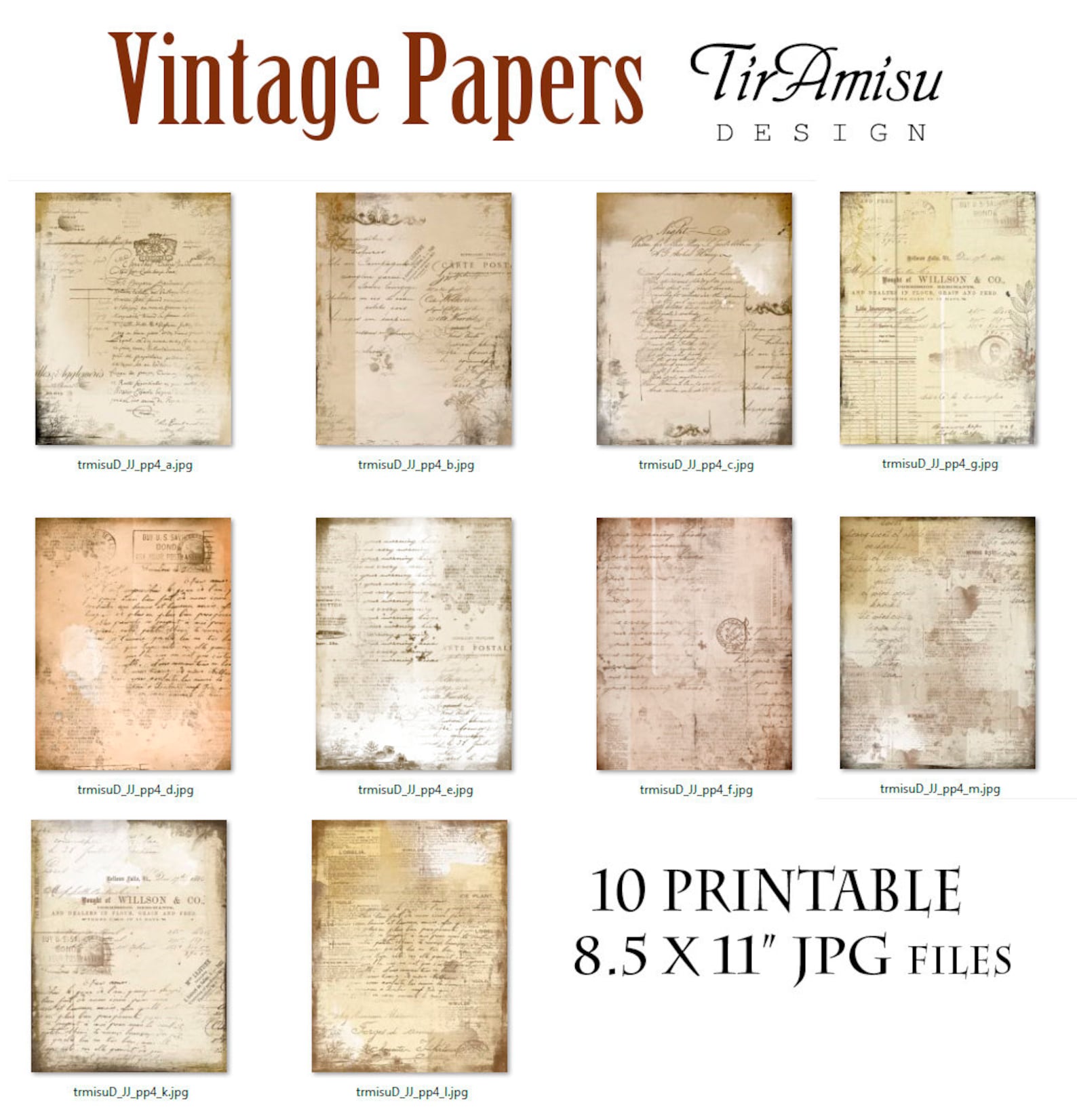 Printable Vintage Writting Junk Journal Digital Papers, US Letter Size ...