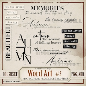 Autumn Word Art Digital Clipart & Brush Pack| PNG, Stamp Brushset for ...