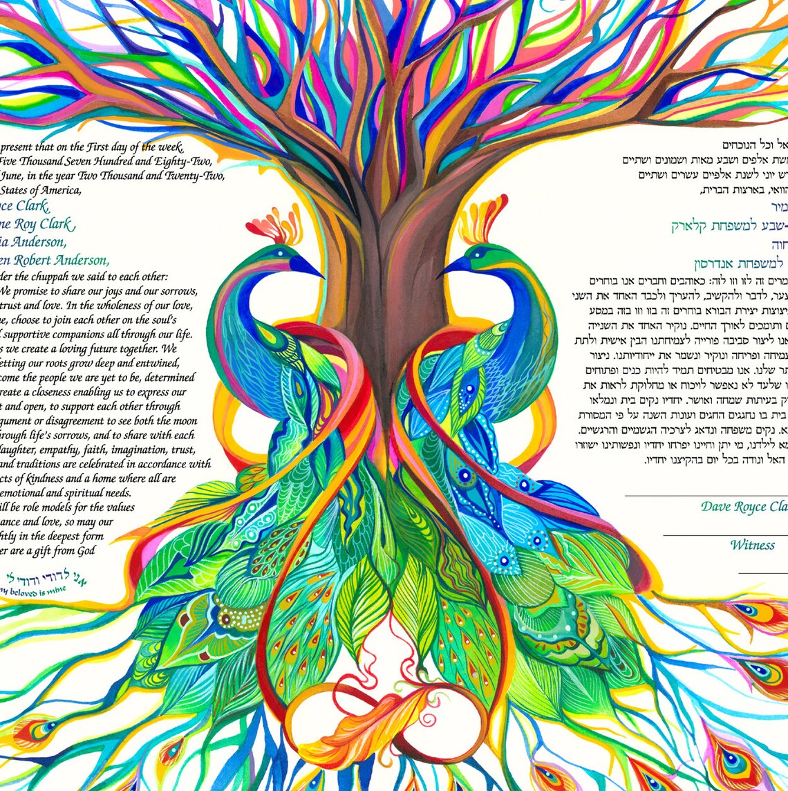 Nava Shoham TREE OF LIFE Peacoks Ketubah 1800ketubah.com - Etsy