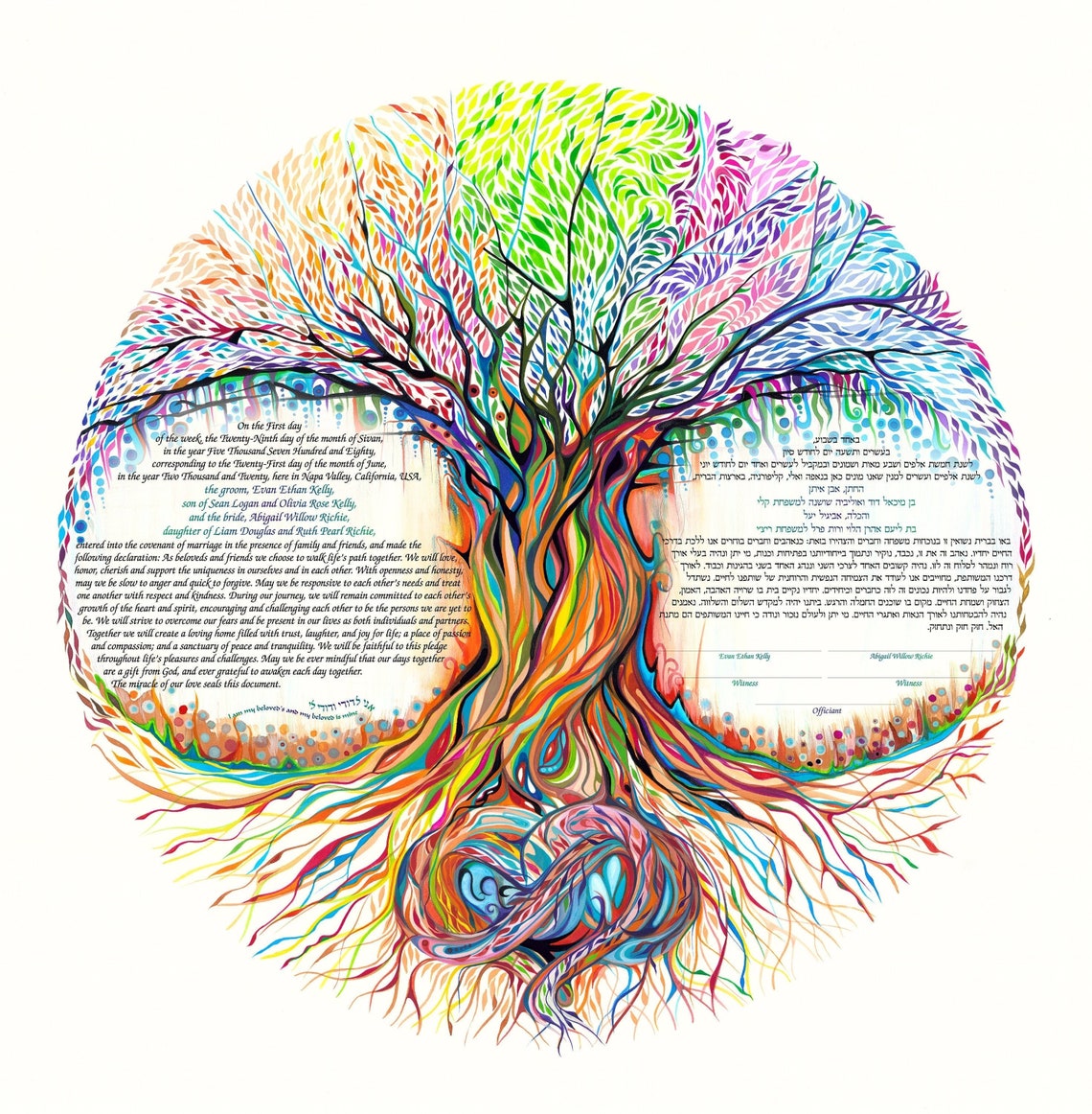 Nava Shoham Rainbow Tree Seasons Ketubah with Heart in - Etsy