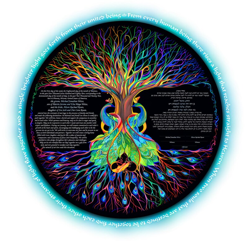 Nava Shoham TREE OF LIFE Peacocks Forest Ketubah 1800ketubah.com - Etsy