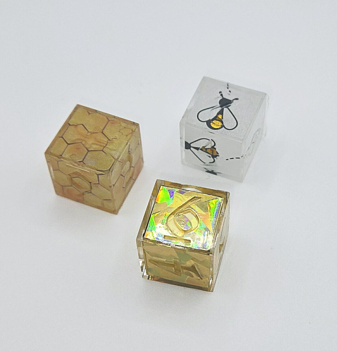 Bee Themed Dice. 3 Dice Set. D6. 3 D6's. Dice. Holo. Bee. Comb. Fly ...