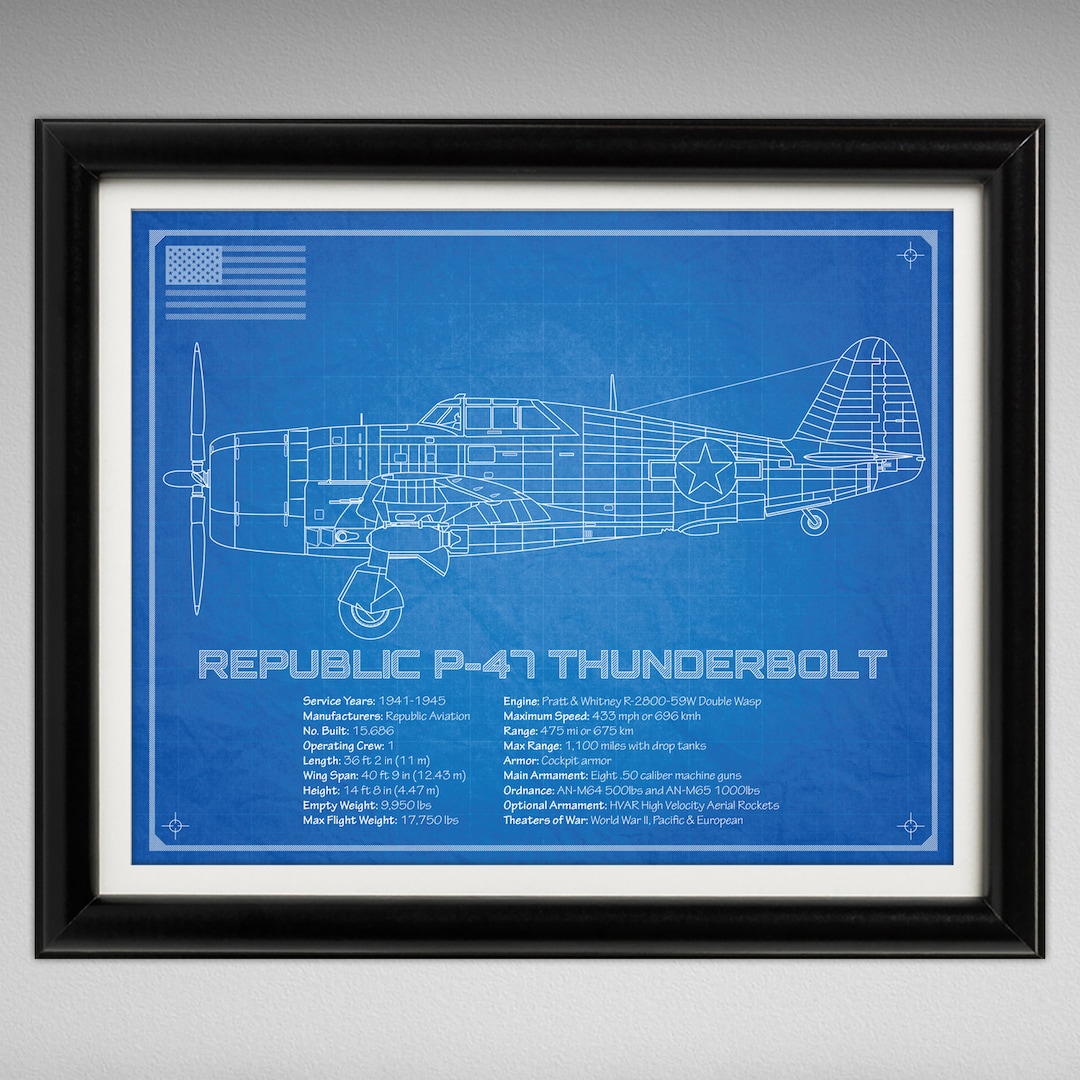Republic P47 Thunderbolt Airplane - Da Vinci or Blueprint Illustration ...