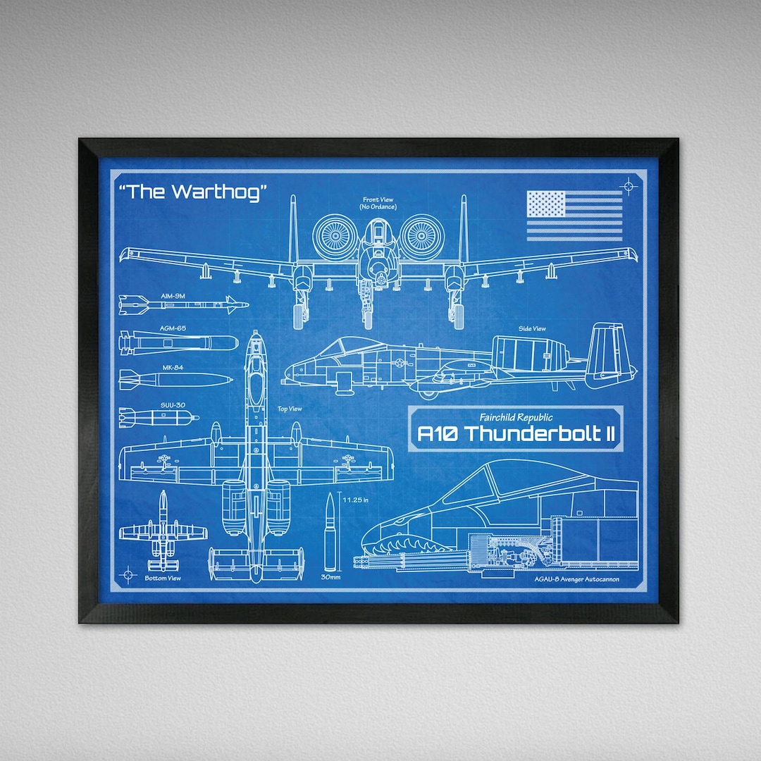 A-10 Thunderbolt II Warthog - Da Vinci or Blueprint Illustration - 8x10 ...