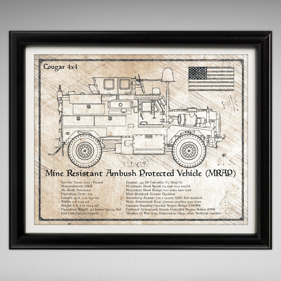 MRAP Cougar 4x4 Da Vinci or Blueprint Illustration 8x10 or - Etsy