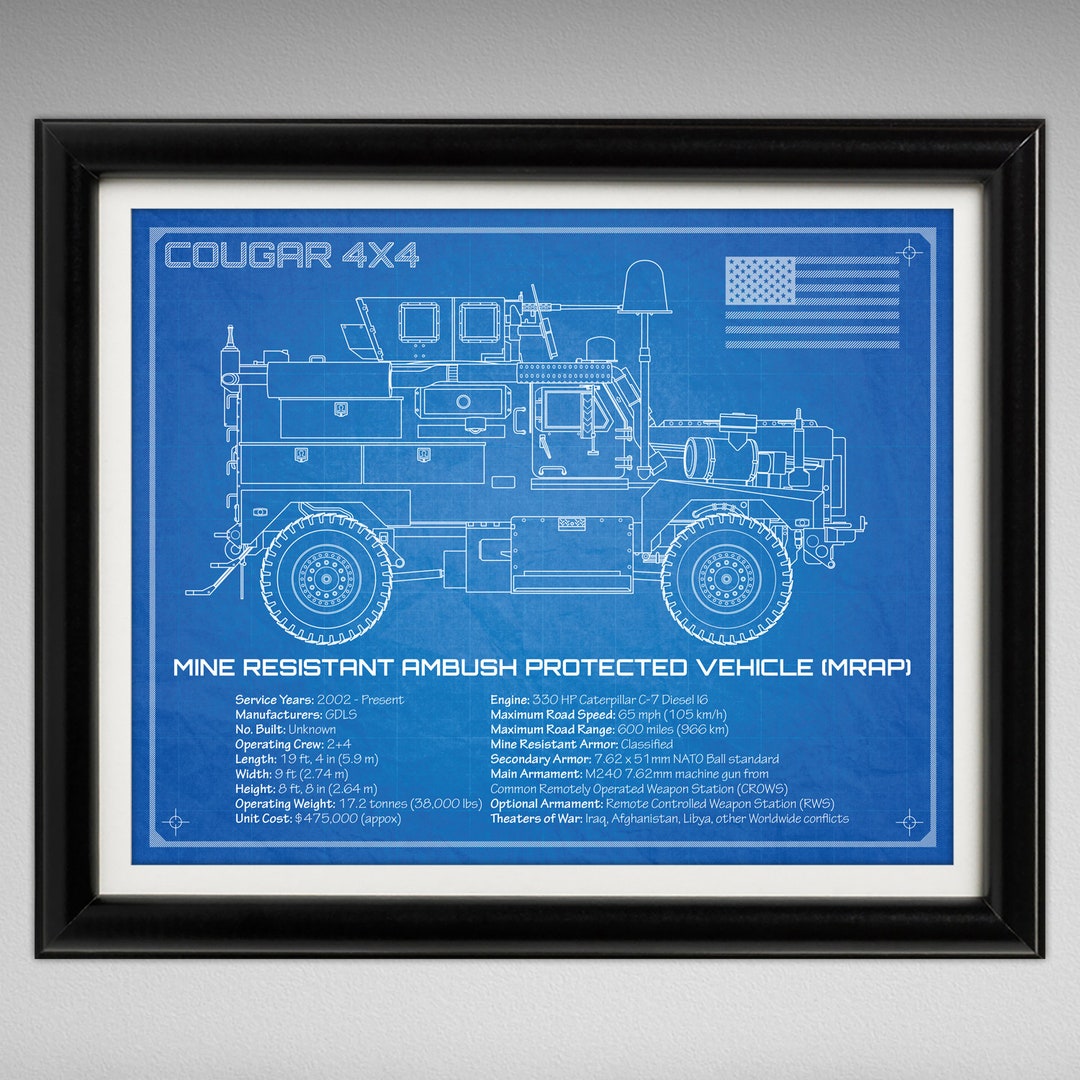 MRAP Cougar 4x4 - Da Vinci or Blueprint Illustration - 8x10 or 16x20 ...