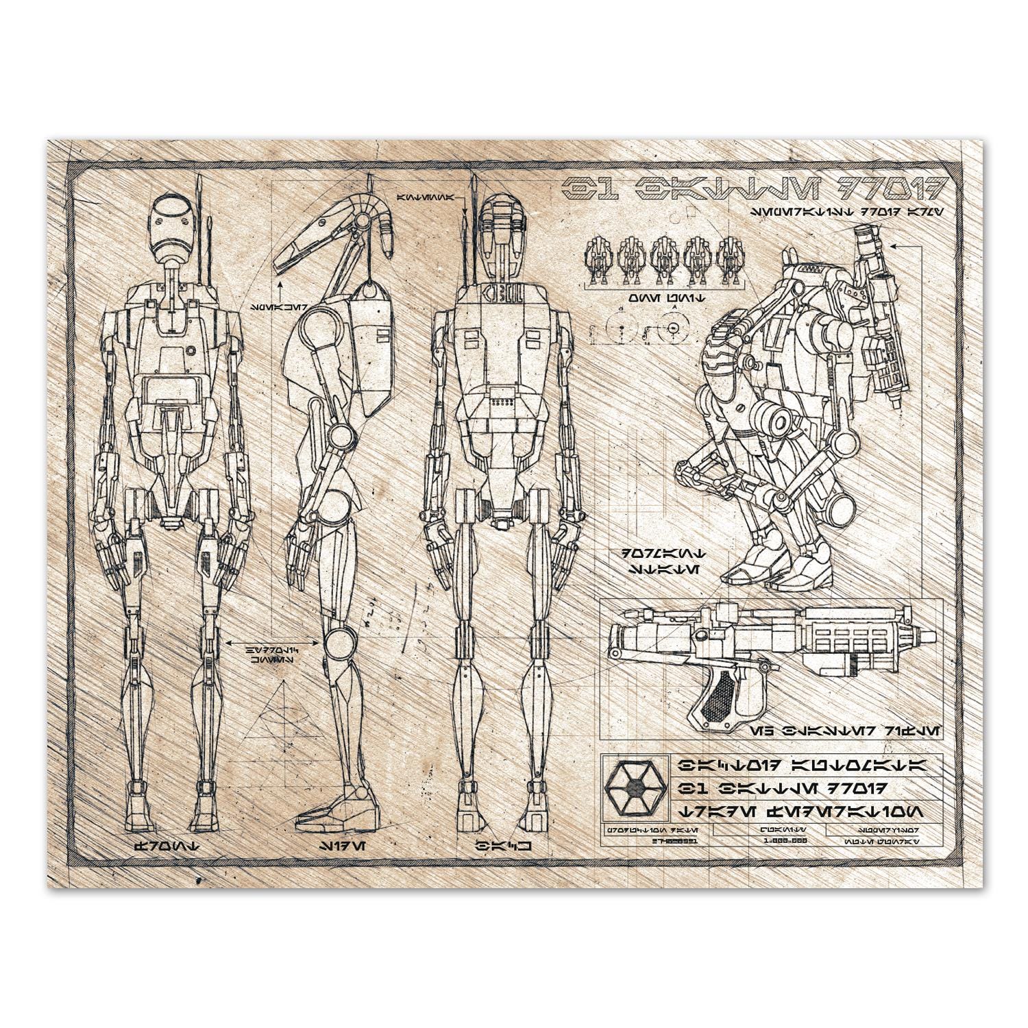Star Wars - B1 Battle Droid - Da Vinci or Blueprint Illustration - 8x10 ...