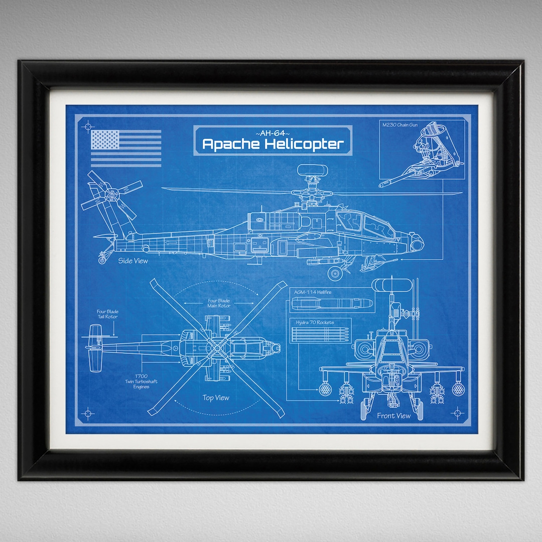 AH-64 Apache Attack Helicopter - Da Vinci or Blueprint Illustration ...