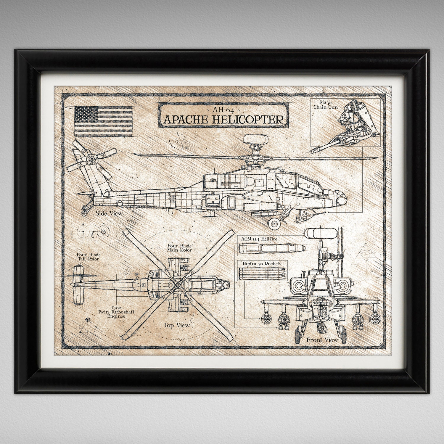 AH-64 Apache Attack Helicopter Da Vinci o Blueprint | Etsy