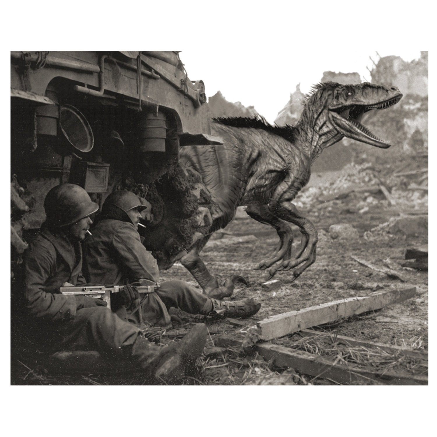 Velociraptor and Allied Troops WWII Alternate History 8x10 | Etsy