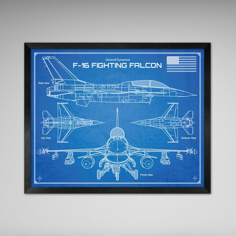 F-16 Fighting Falcon - Da Vinci or Blueprint Style Illustration - 8x10 ...