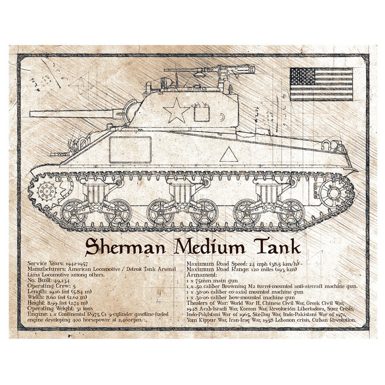 Sherman Medium Tank Da Vinci or Blueprint Illustration | Etsy
