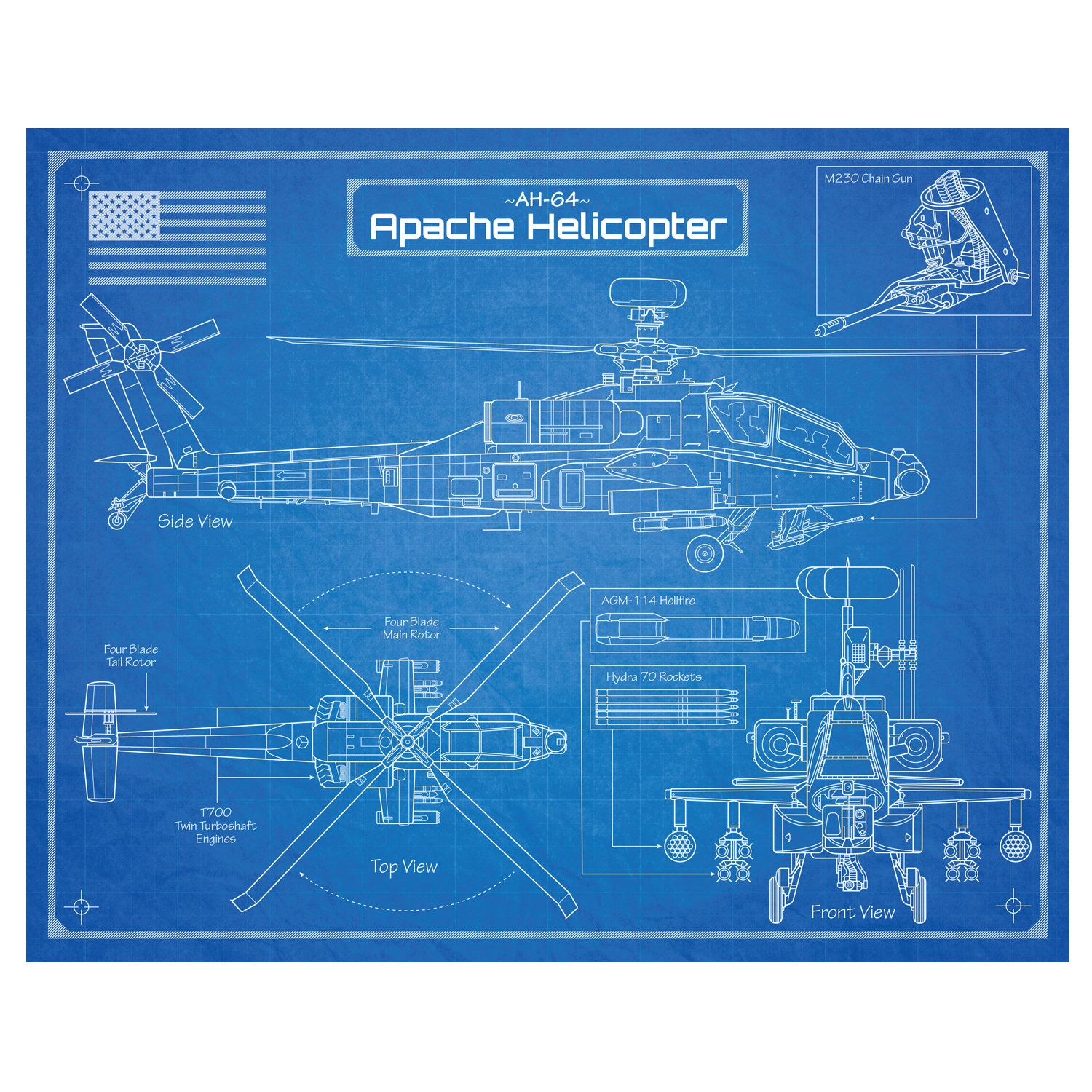AH-64 Apache Attack Helicopter Da Vinci o Blueprint | Etsy