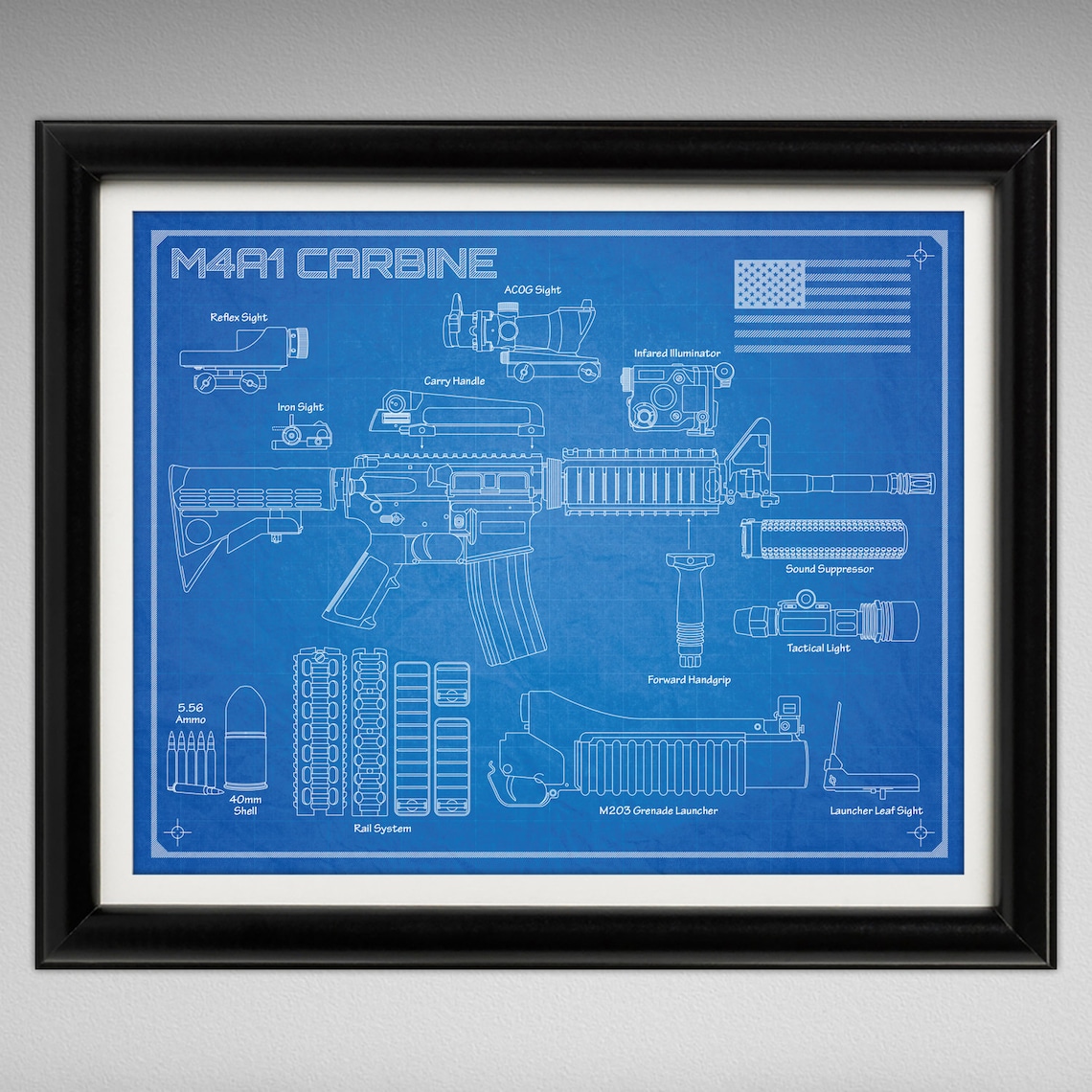 M4A1 Carbine Da Vinci or Blueprint Illustration 8x10 or - Etsy