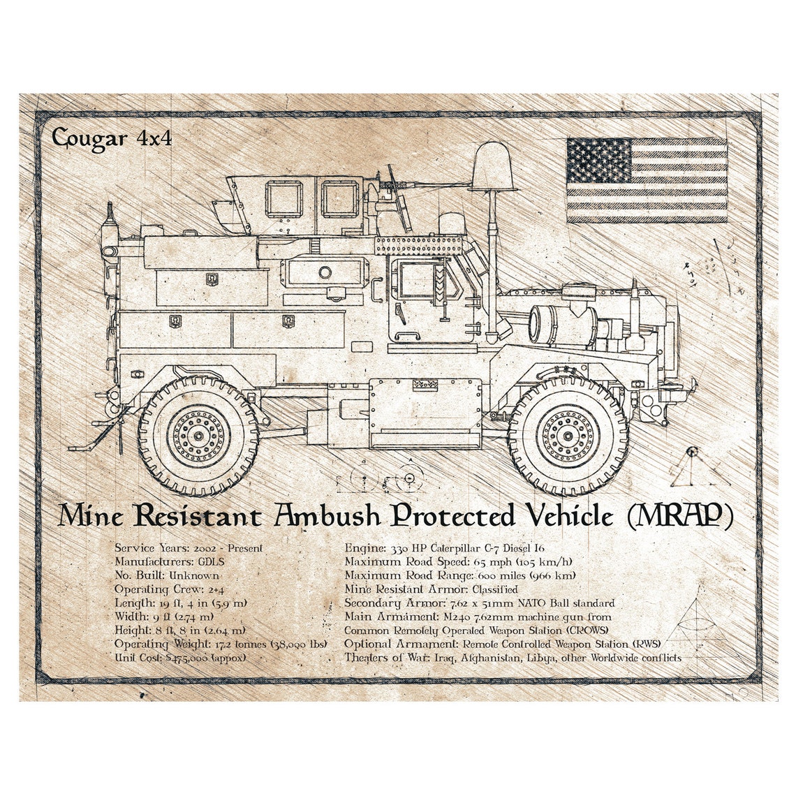 MRAP Cougar 4x4 Da Vinci or Blueprint Illustration 8x10 or - Etsy