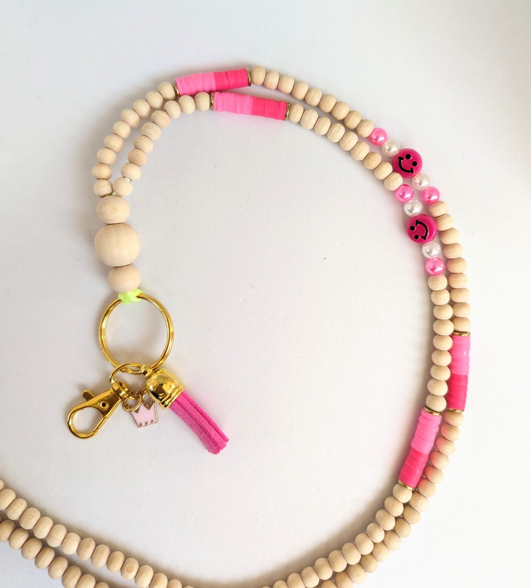Barbie Inspired Beaded Teacher Lanyard Wooden Beaded Lanyard - Etsy