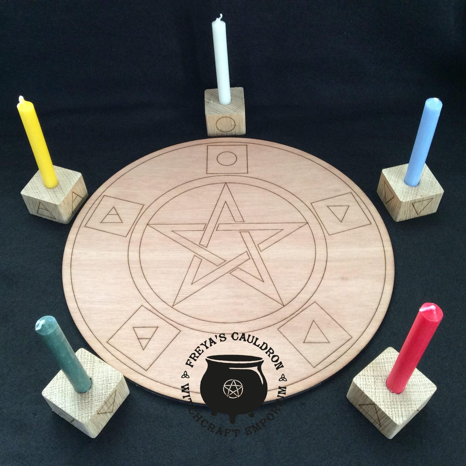 Hand Crafted Wooden Pentagram and Elements Altar Board With Candle ...