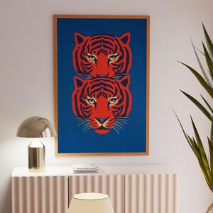Tiger Art Print, Graphic Tiger Art Print, Bold Decor, Bold Red and Blue ...