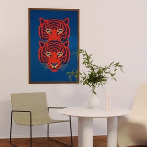 Tiger Art Print, Graphic Tiger Art Print, Bold Decor, Bold Red and Blue ...