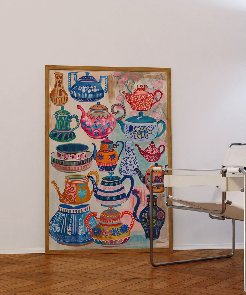 Colorful Teapot Print: Maximalist Kitchen Wall Art - Etsy