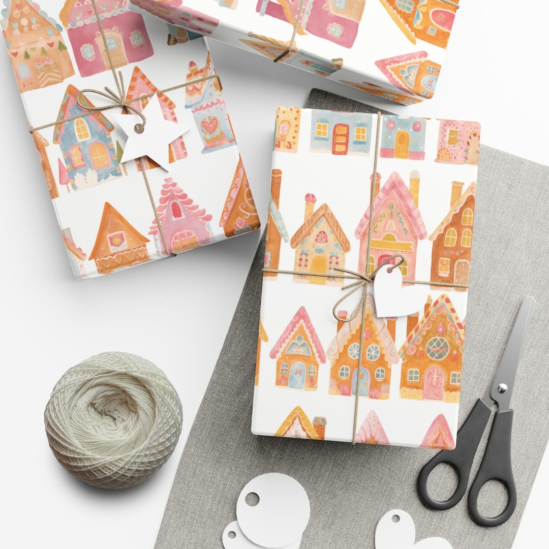 Wrapping Paper, Gingerbread House Pattern, Vintage Christmas Gift Wrap ...