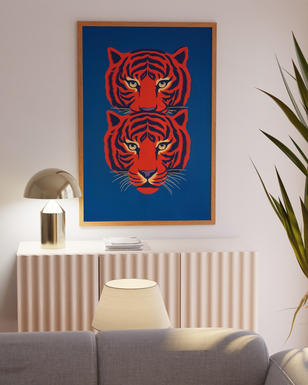 Tiger Art Print, Graphic Tiger Art Print, Bold Decor, Bold Red and Blue ...