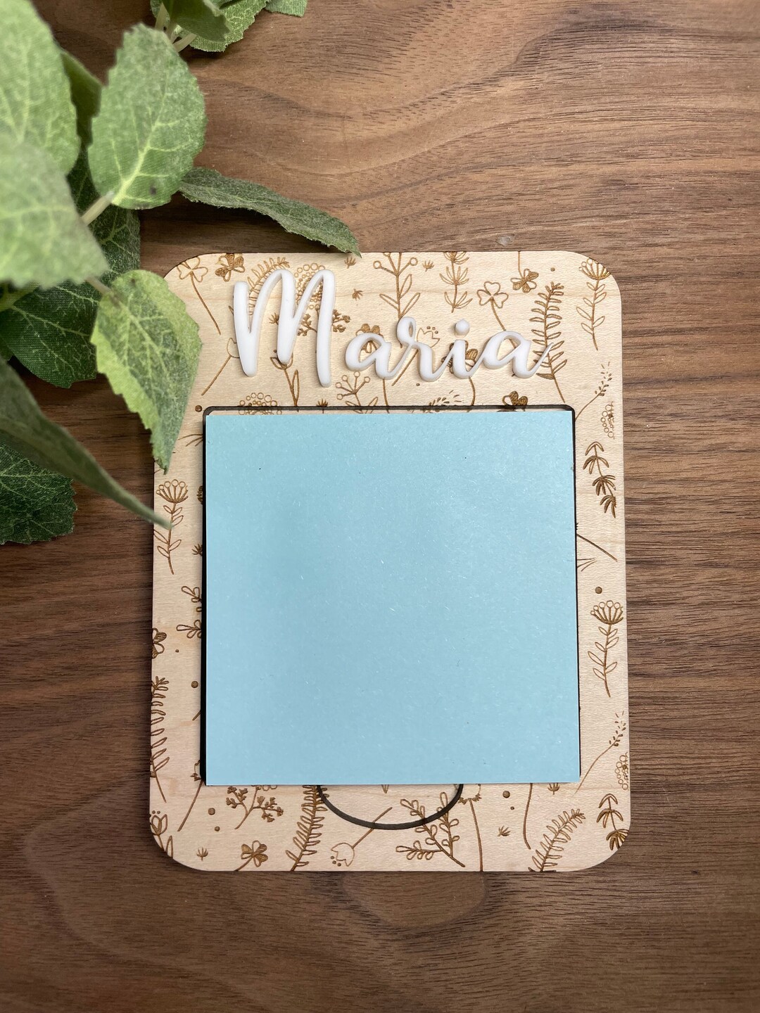 Personalized Floral Post-it Holder & Yellow Post-it/personalized Wooden ...