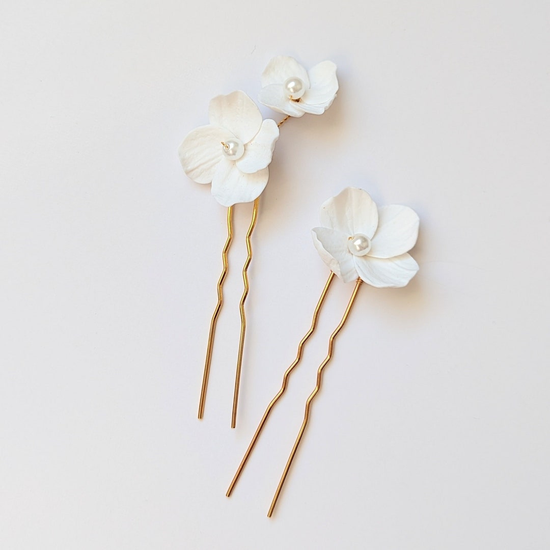 White Wedding Flower Hair Pins White Hair Pins Wedding Hair Clip Flower ...