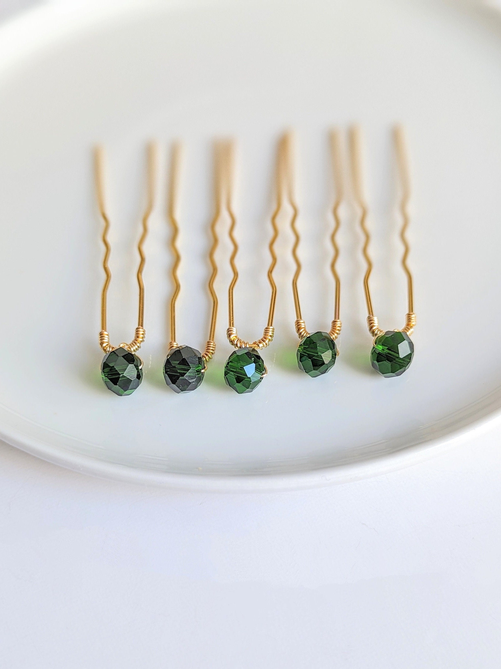 Hair Piece Emerald Green Wedding Pin Crystal Green Bridal Clip Gold ...