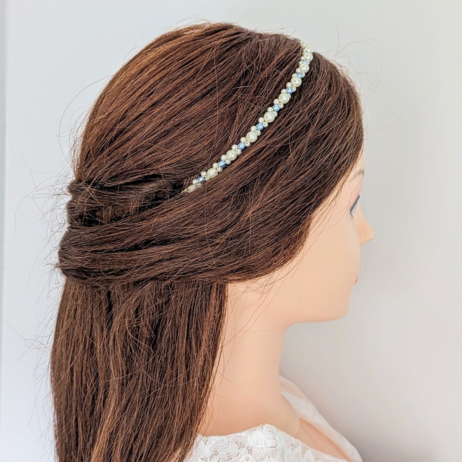 Dainty Pearl Bride Headband: Something Blue Bridal Hairpiece - Etsy